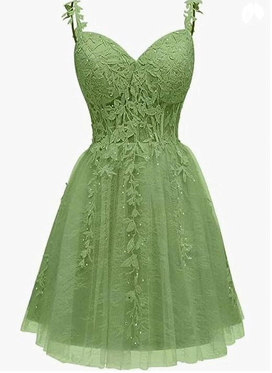 Lovely Green Sweetheart Beaded Straps Party Dress, Green Tulle Homecom ...