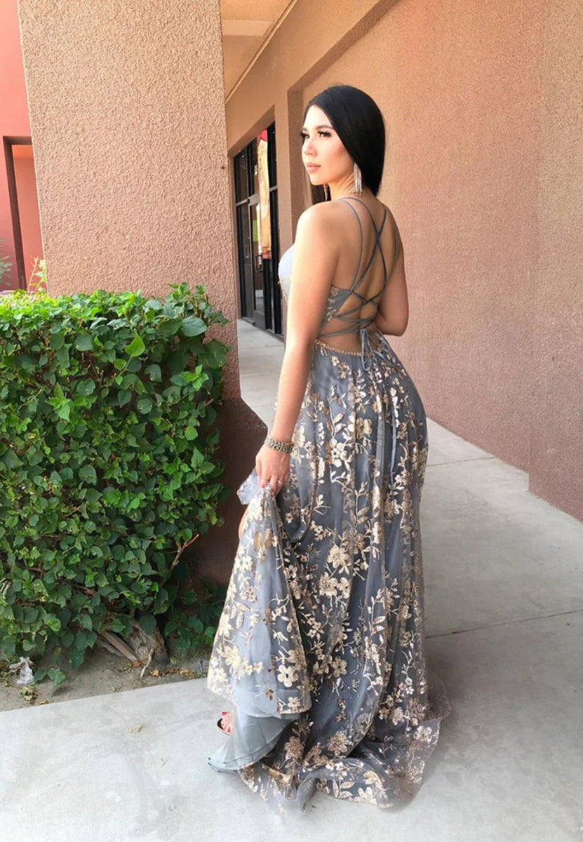 Charming A-line Long Low Back Prom Dress, Floor Length Party Dress ...