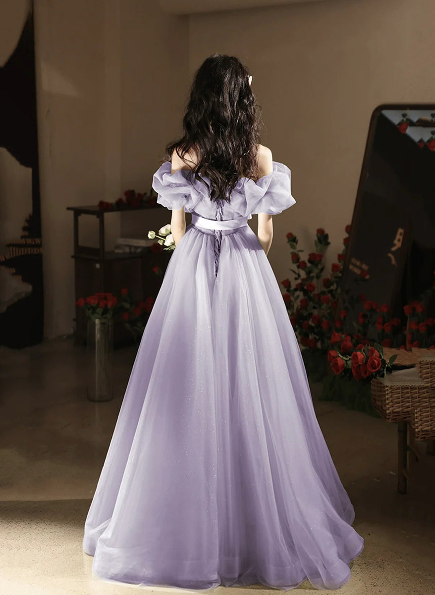 Light Purple Off Shoulder Tulle Party Dress, Light Purple Prom Dress ...
