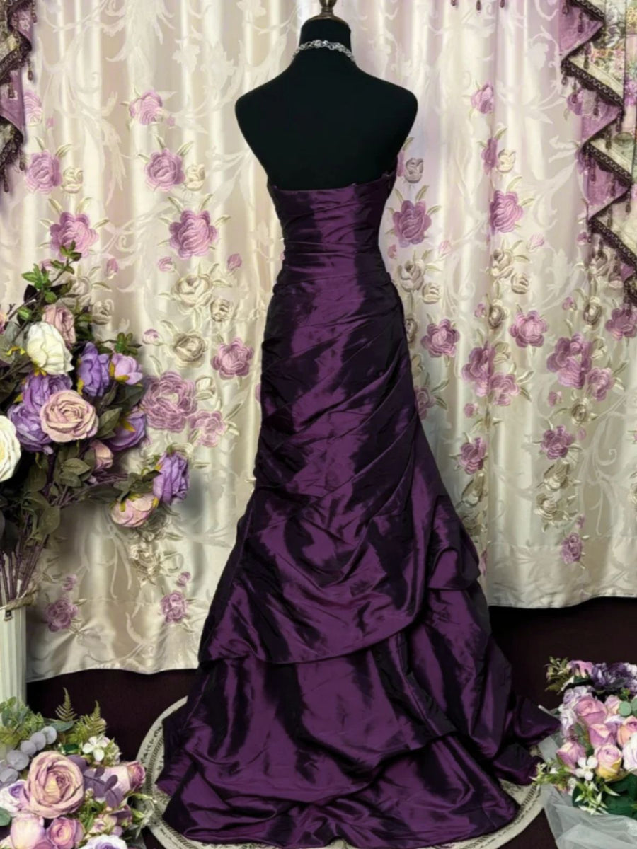 Purple Sweetheart Taffeta Strapless Prom Dress Evening Dress, Purple P ...