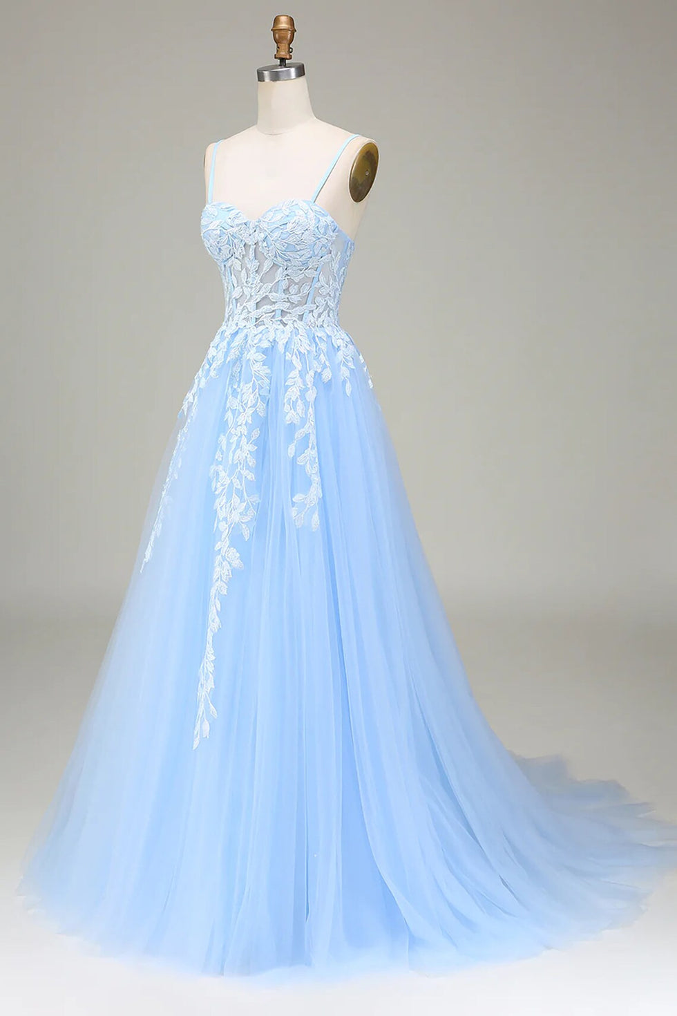 Light Blue Tulle A-line Prom Dress Party Dress with Lace, Light Blue P ...