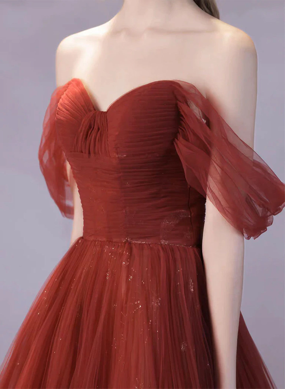 A-line Wine Red Tulle Sweetheart Long Formal Dress, Wine Red Simple Pr ...