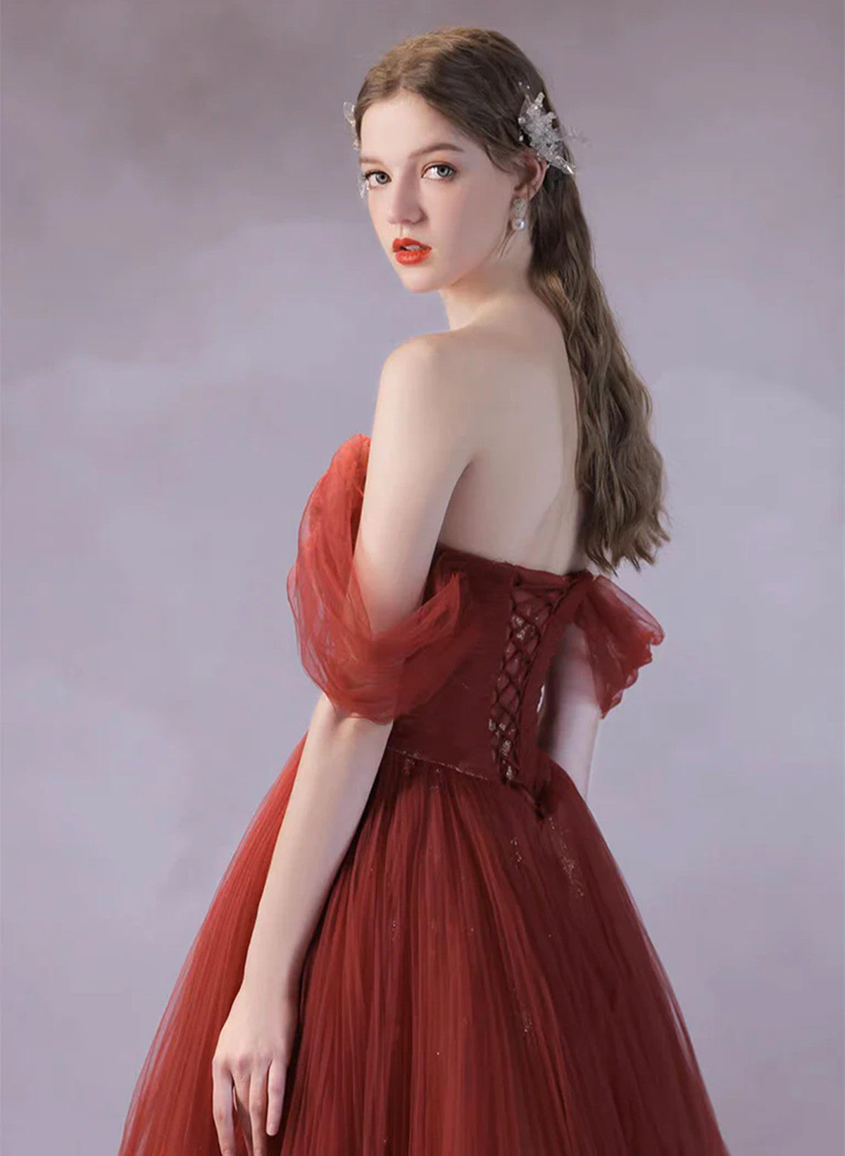 A-line Wine Red Tulle Sweetheart Long Formal Dress, Wine Red Simple Pr ...
