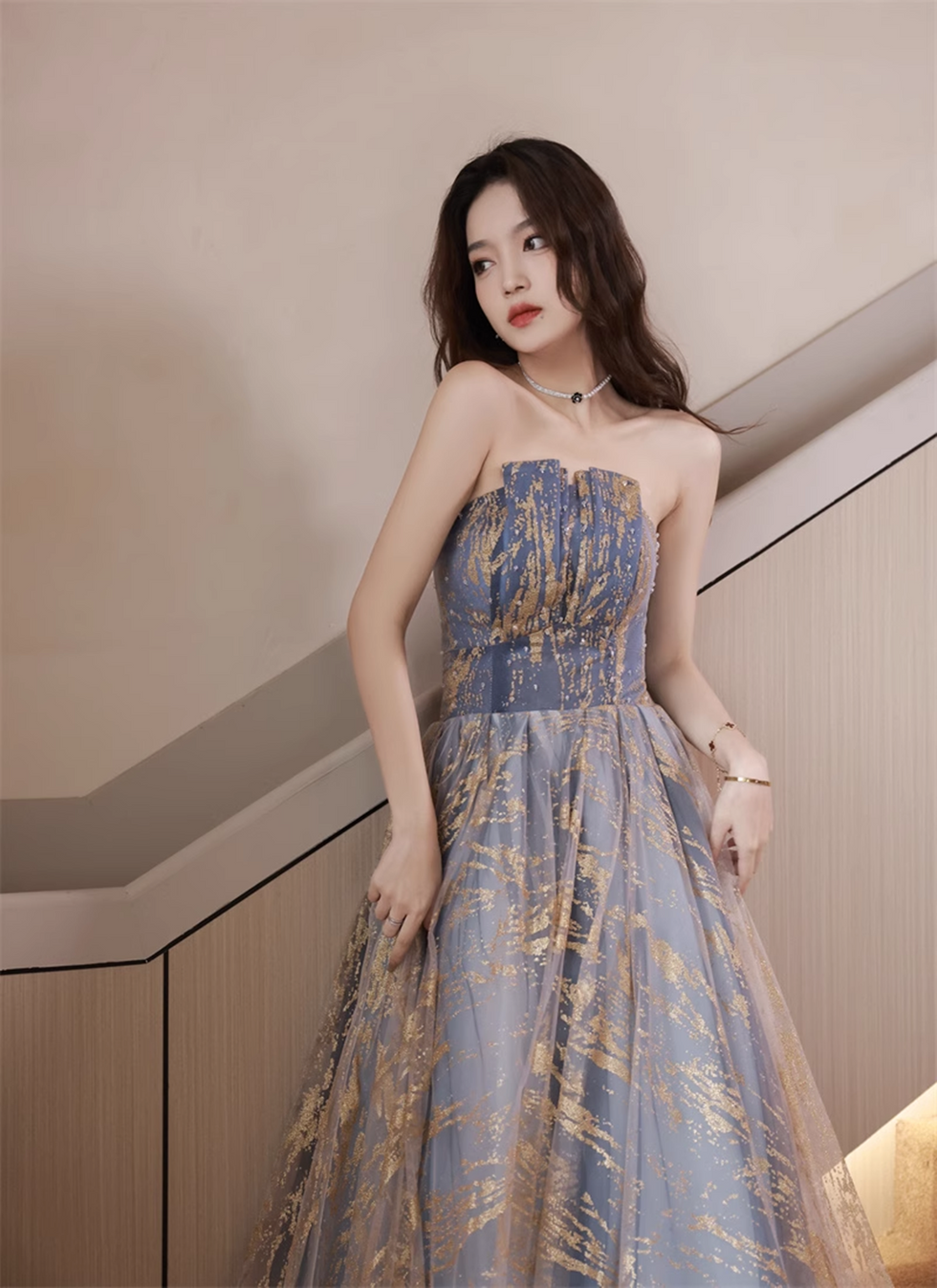 A-line Blue Gradient Tulle Long Party Dress, A-line Blue Prom Dress Fo ...
