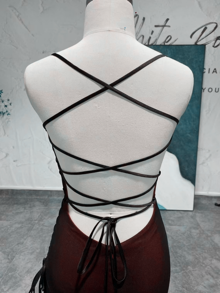 Chic Black and Red Long Cross Back Party Dress, Black and Red Wedding ...