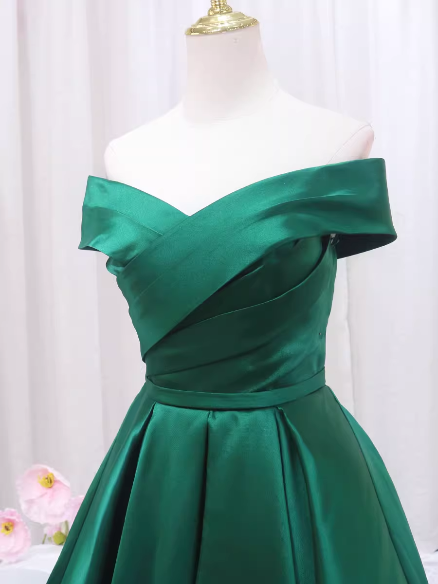 A-line Green Satin Sweetheart Formal Dress, Green Long Evening Dress P ...
