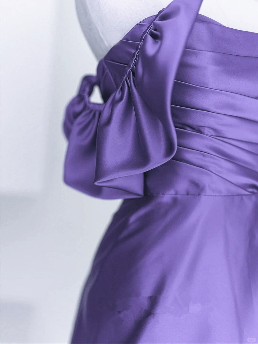 Beautiful Purple Satin Off Shoulder Formal Dress, Purple Satin Evening ...