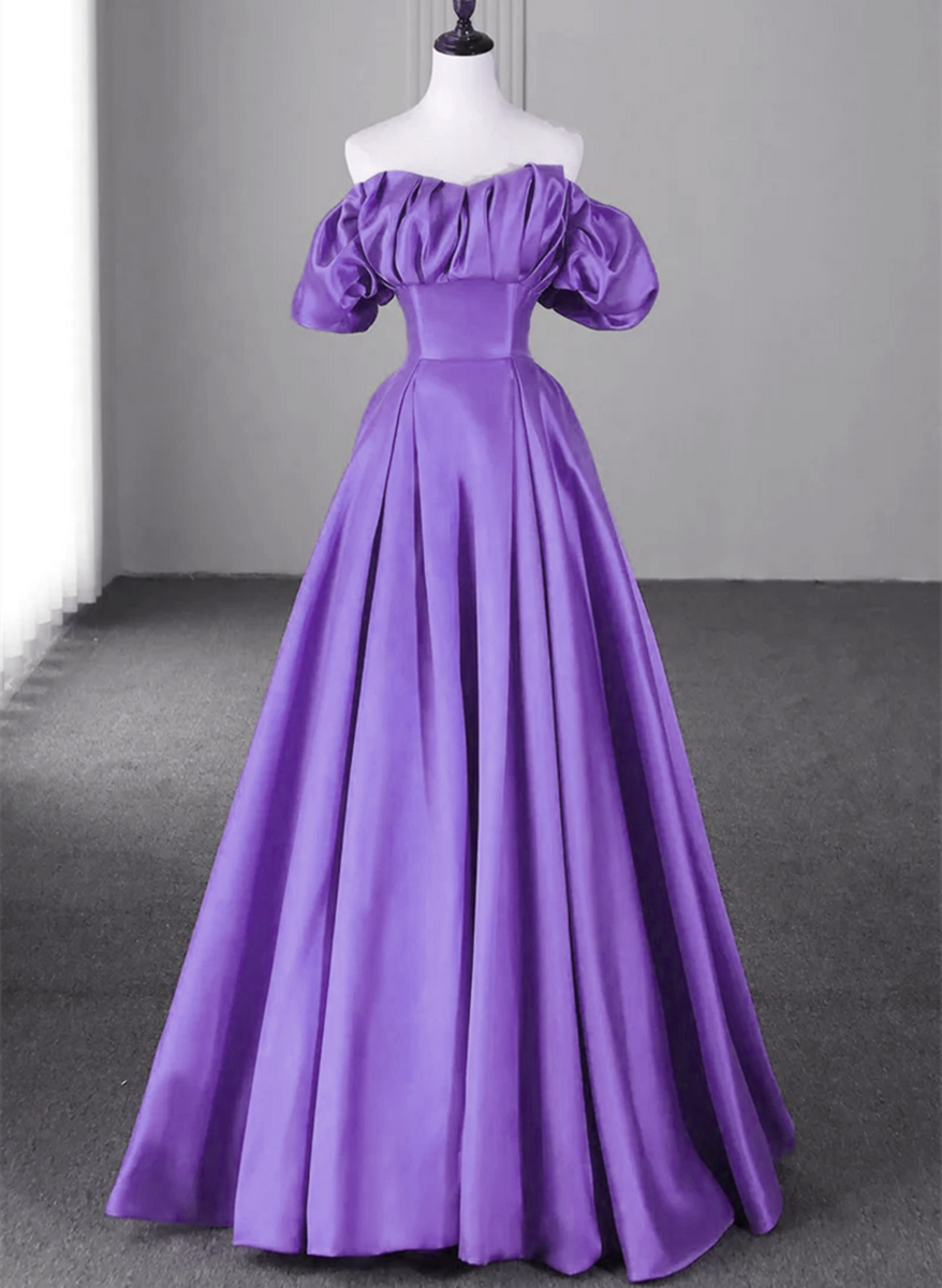 Off Shoulder Satin Sweetheart Lace-up Party Dress, Satin Simple Long P ...