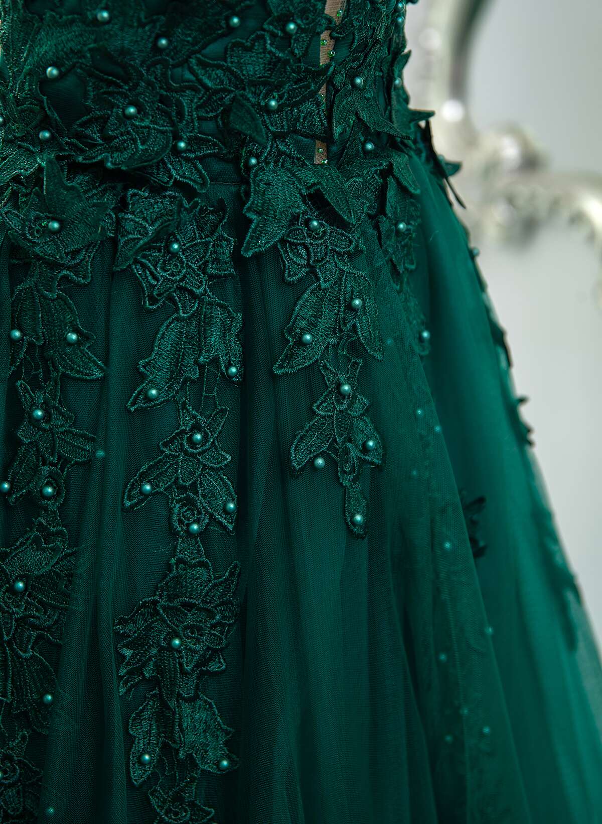 Dark Green V-neckline Lace Long Beaded Prom Dress, Dark Green Party Dr ...