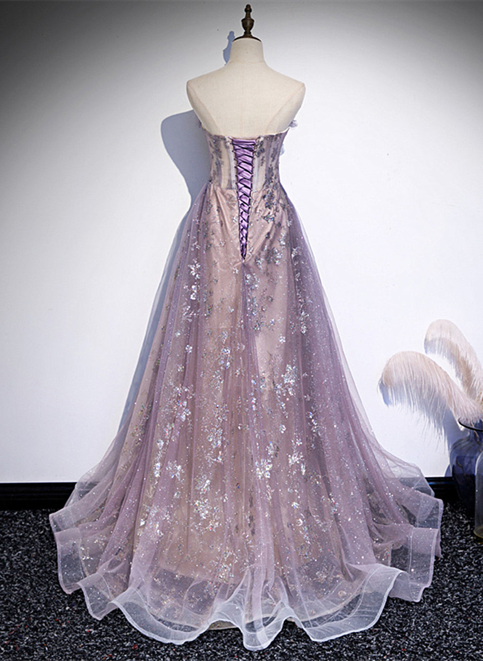 Light Purple Tulle with Lace A-line Floor Length Party Dress, Light Pu ...
