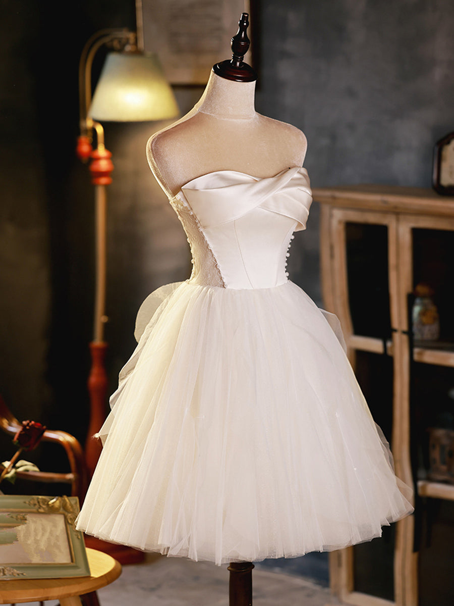 Ivory Tulle and Satin Short Party Dress, Ivory Homecoming Dress Gradua ...