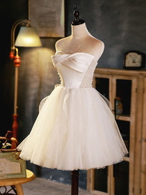 Ivory Tulle and Satin Short Party Dress, Ivory Homecoming Dress Gradua ...