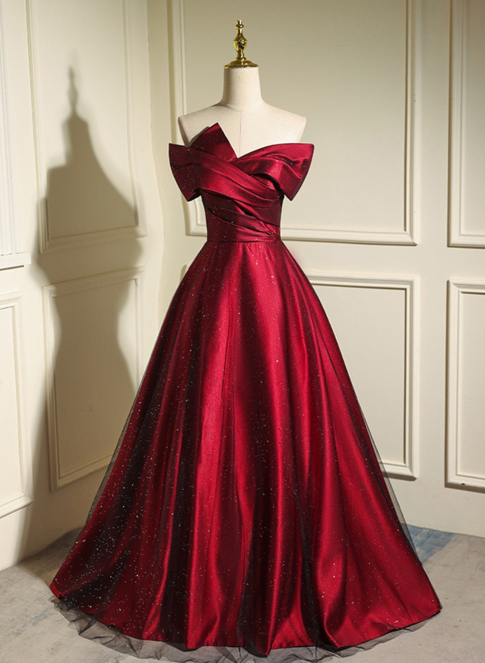 Wine Red and Black Sweetheart Off Shoulder Prom Dress, A-line Evening ...