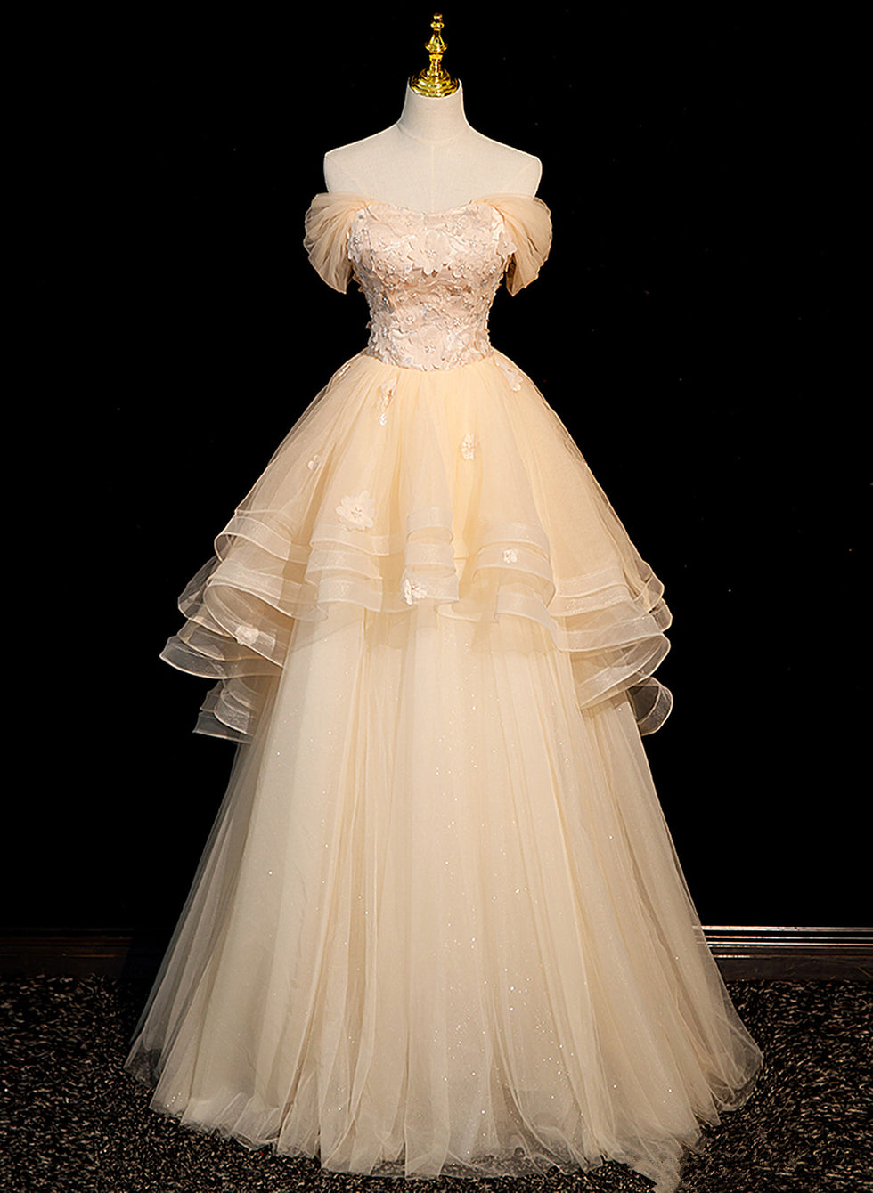 Cute Light Champagne Off Shoulder Sweetheart Prom Dress, Light Champag ...
