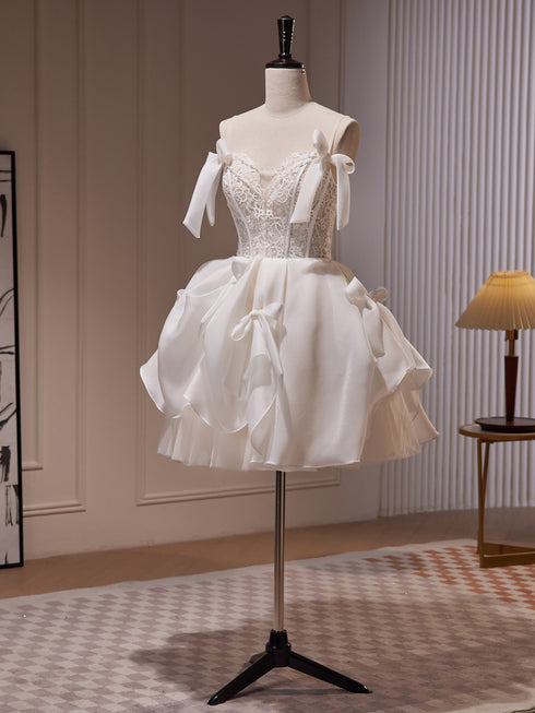 Ivory Chiffon with Lace Straps Short Party Dress, Ivory Graduation Dre ...