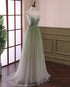 Light Green Gradient Tulle Long Formal Dress, Green Beaded Sweetheart ...