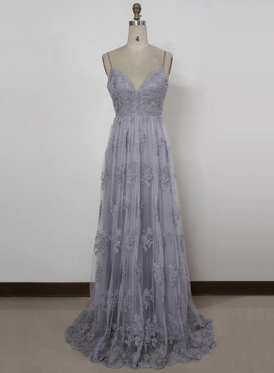 Charming Grey Lace Evening Party Dress , High Quality Formal Gown ...