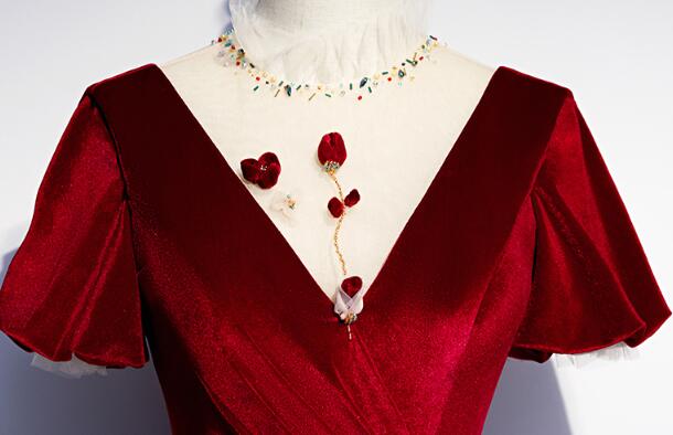 Dark Red Velvet Long Prom Dress, Charming Formal Gown – BeautyDressy