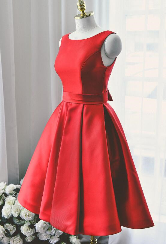 Lovely Red Satin Short Party Dress, Red Short Prom Dress – BeautyDressy