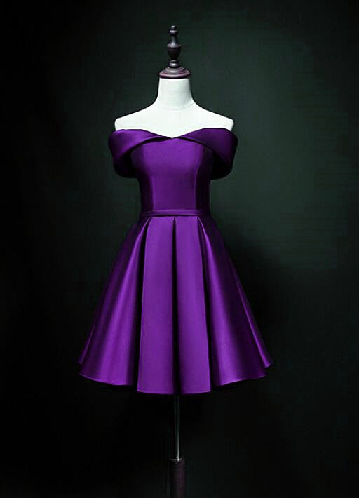 Purple Sweetheart Satin Off Shoulder Homecoming Dresses, Purple Short ...