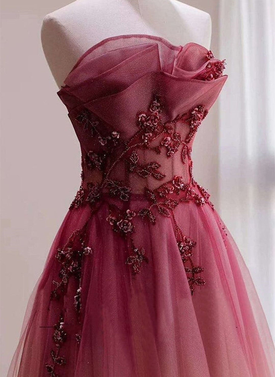 Beautiful Tulle Gradient with Beaded Long Party Dress, A-line Gradient ...