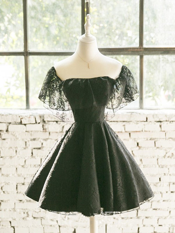 Black Off Shoulder Lace Sweetheart Lovely Short Homecoming Dress, Blac ...