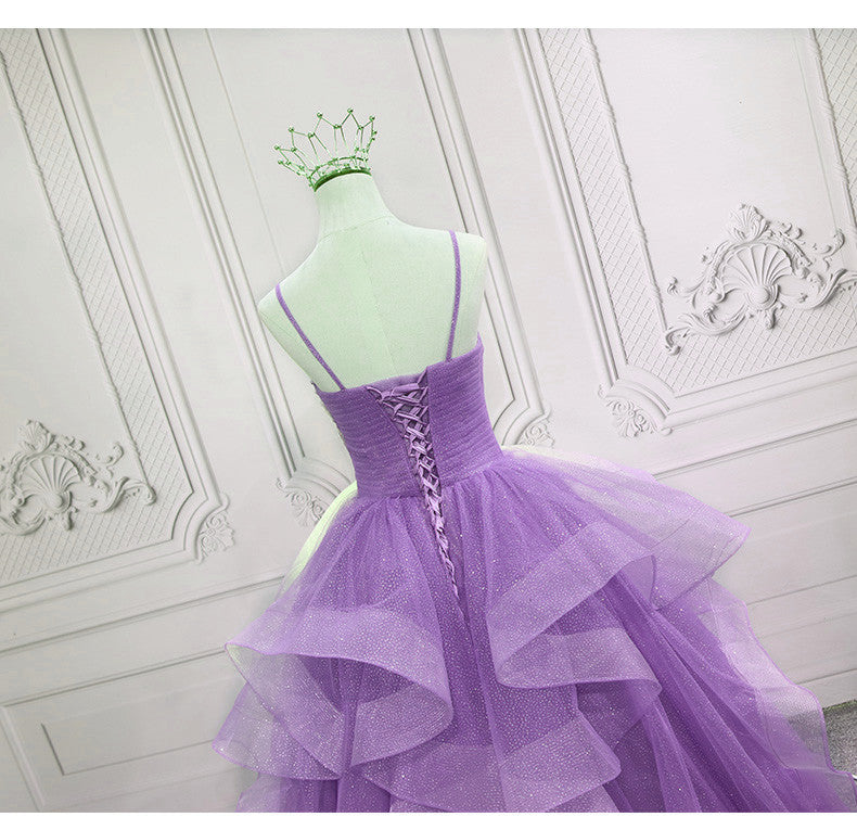 Gorgeous Purple Straps Layers Tulle V-neckline Long Evening Dress, Lig ...