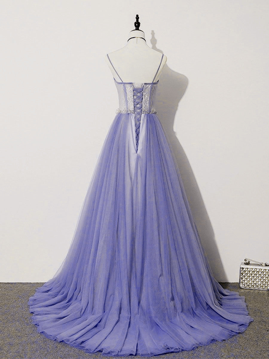 Light Purple Lace Top and Tulle A-line Straps Evening Dress Formal Dre ...