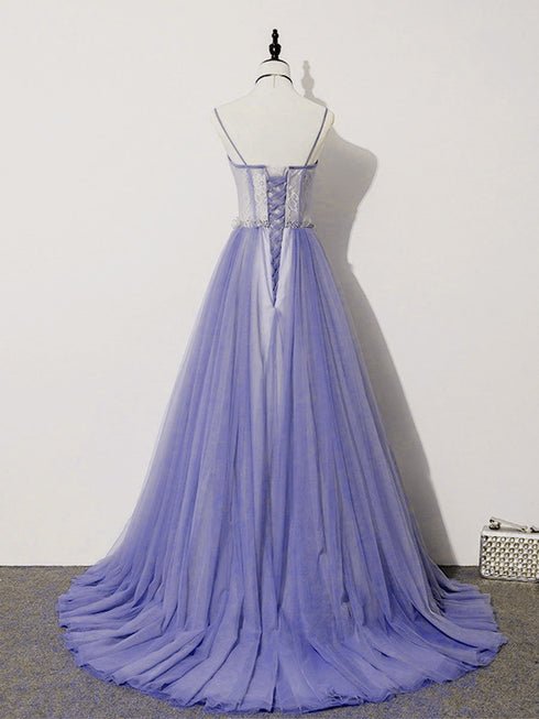 Light Purple Lace Top and Tulle A-line Straps Evening Dress Formal Dre ...