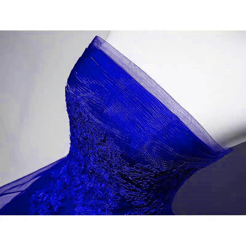 Royal Blue Tulle with Lace Applique High Low Party Dress, Blue Homecom ...