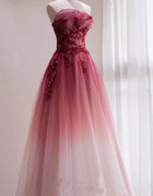 Beautiful Tulle Gradient with Beaded Long Party Dress, A-line Gradient ...