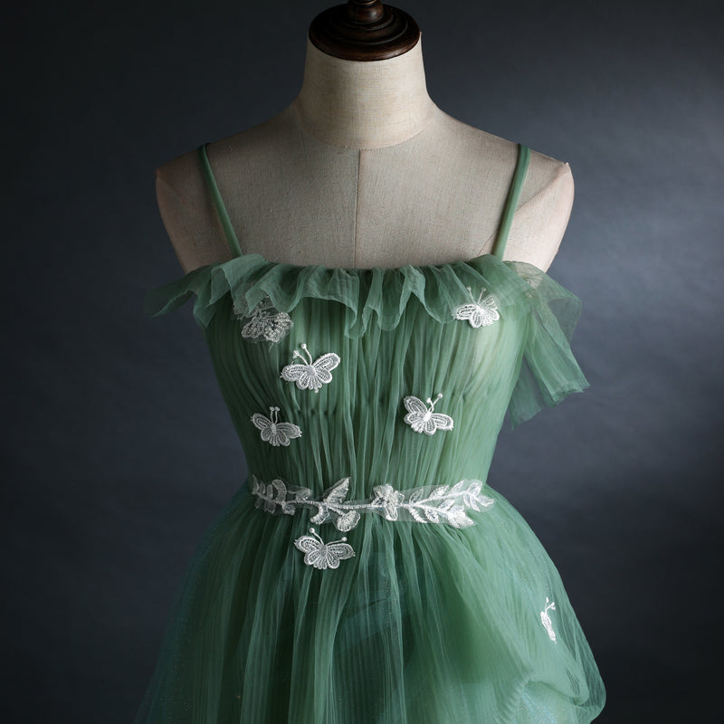 Light Green Gradient Straps Long A-line Prom Dress, Beautiful Evening ...