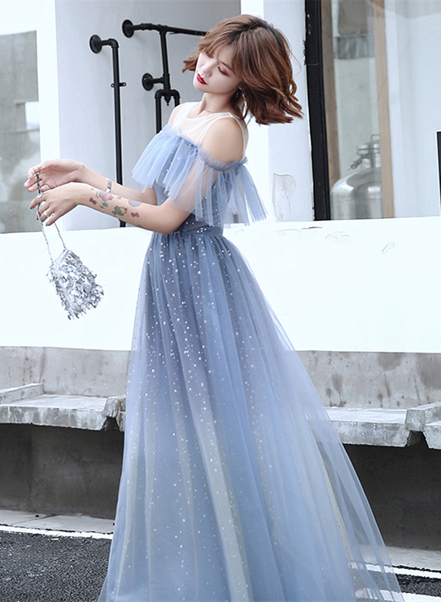 Light Blue Tulle Off Shoulder Long Formal Dress, Blue Evening Party Dr ...