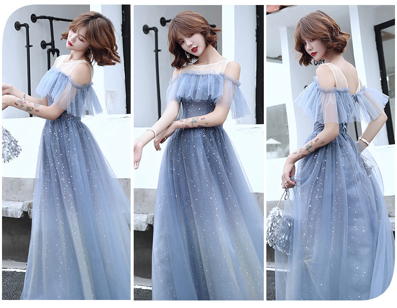 Light Blue Tulle Off Shoulder Long Formal Dress, Blue Evening Party Dr ...
