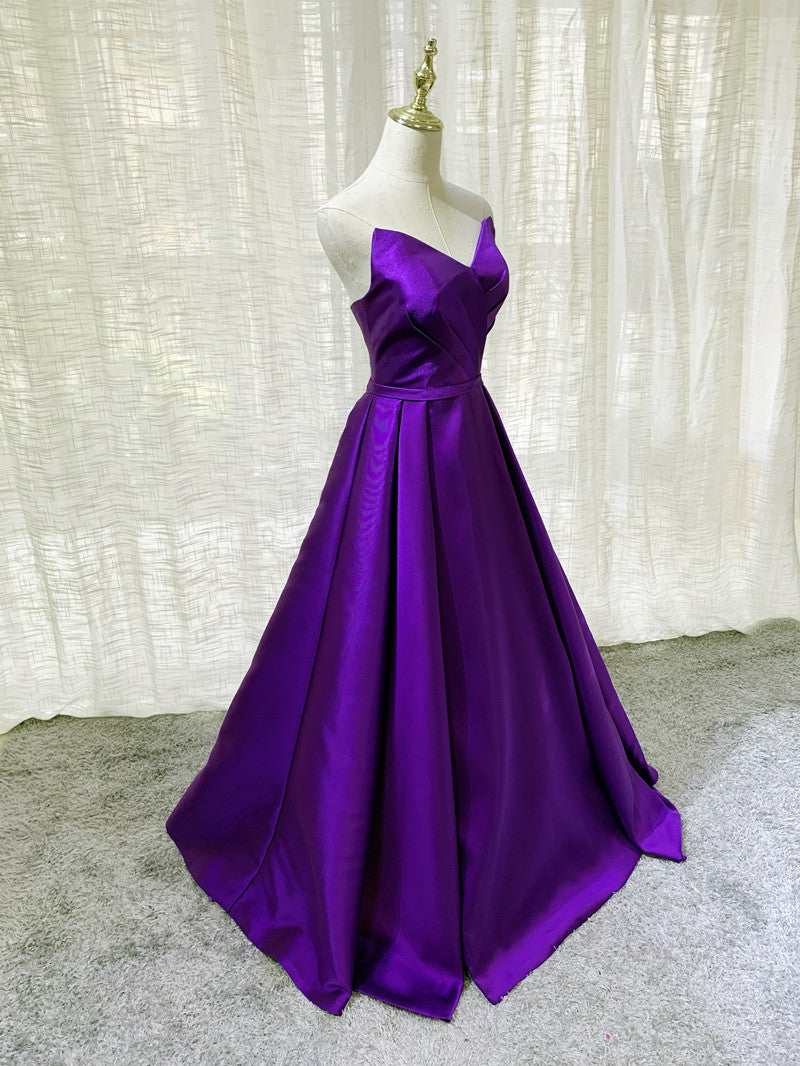 Purple Satin A-line Simple Floor Length Evening Dress Formal Dress, Da ...