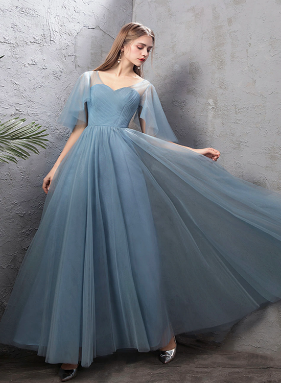 Blue Tulle Long Evening Simple Party Dresses, Blue Formal Gown Bridesm ...