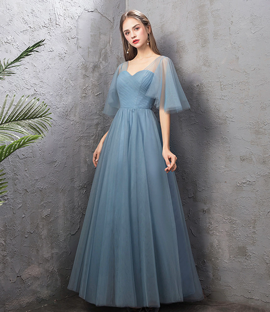 Blue Tulle Long Evening Simple Party Dresses, Blue Formal Gown Bridesm ...