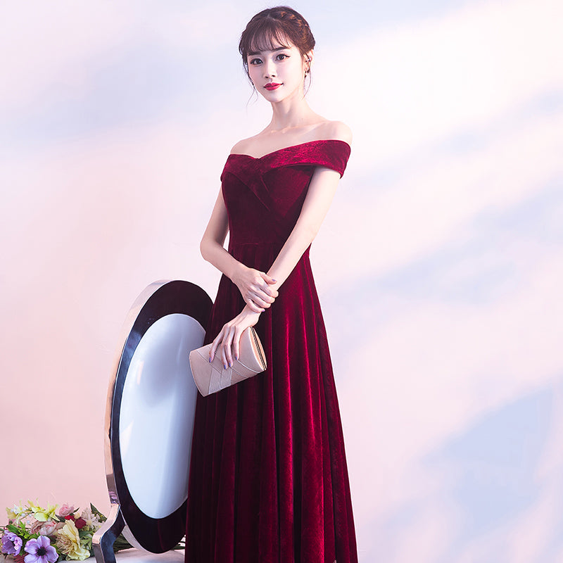 Beautiful Red Velvet Prom Dress , Long Off Shoulder Bridesmaid Dress ...
