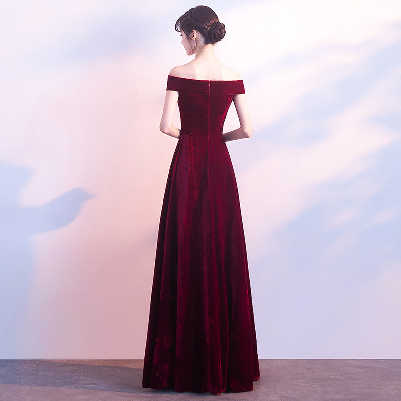 Beautiful Red Velvet Prom Dress , Long Off Shoulder Bridesmaid Dress ...
