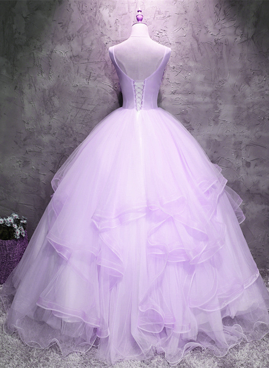 Lavender Tulle with Flowers Ball Gown Sweet 16 Dress, Lavender Long Fo ...