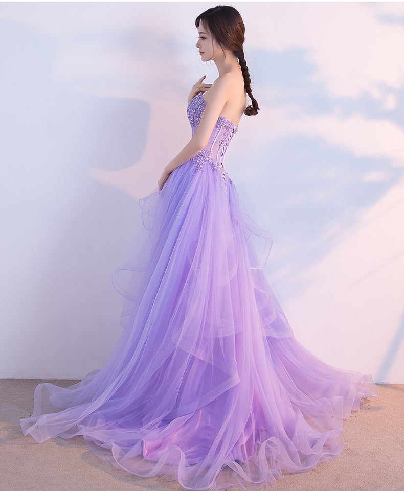Light Purple Layers Tulle Lace Applique Long Formal Dress, Purple Even ...