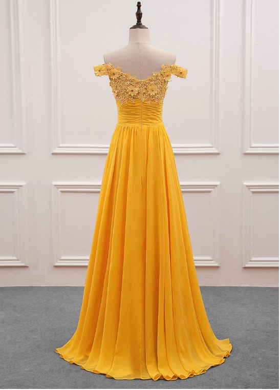 Beautiful Yellow Off Shoulder Long Party Dress, Sweetheart Formal Dres ...