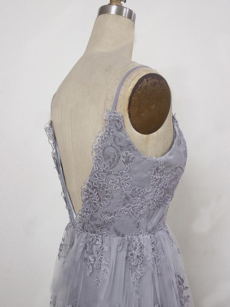 Charming Grey Lace Evening Party Dress , High Quality Formal Gown ...
