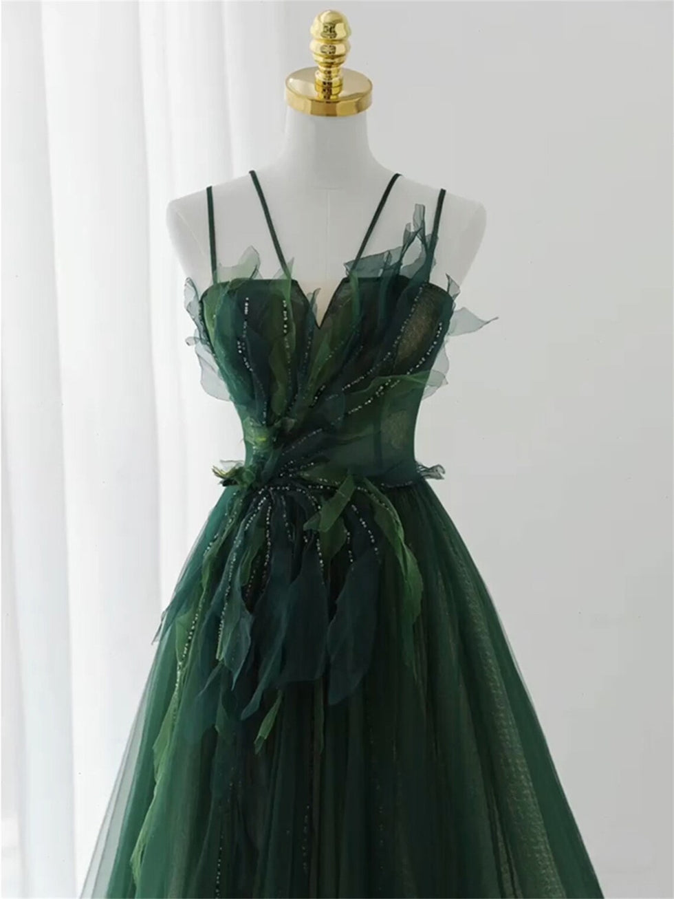 Dark Green Long Beaded A-line Evening Dress Party Dress, Green Prom Dr ...