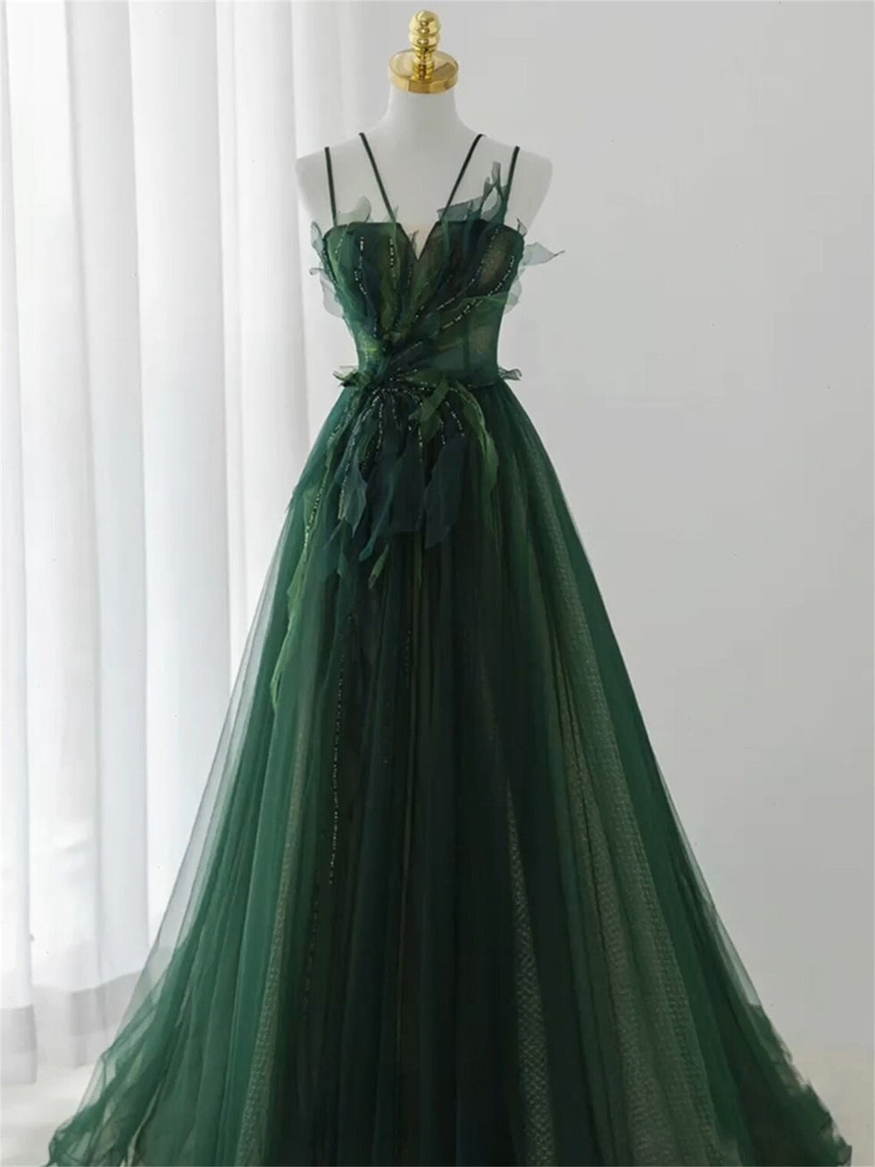 Dark Green Long Beaded A-line Evening Dress Party Dress, Green Prom Dr ...