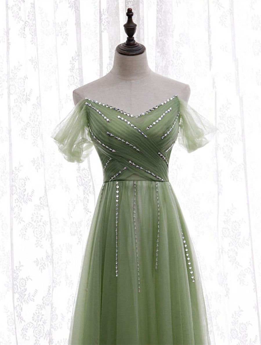 Light Green Beaded Sweetheart Long Party Dress, Green Formal Dress Pro ...