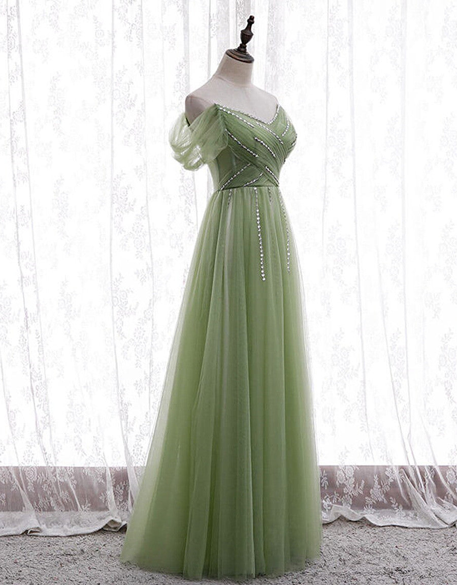 Light Green Beaded Sweetheart Long Party Dress, Green Formal Dress Pro ...