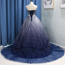 Gorgeous Tulle Strapless Beaded Long Layered Evening Dress, Blue Forma ...