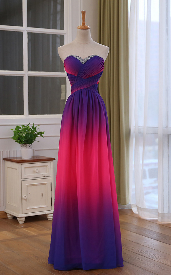 Beautiful Sweetheart Gradient Beaded Prom Dress, A-line Long Prom Dres ...