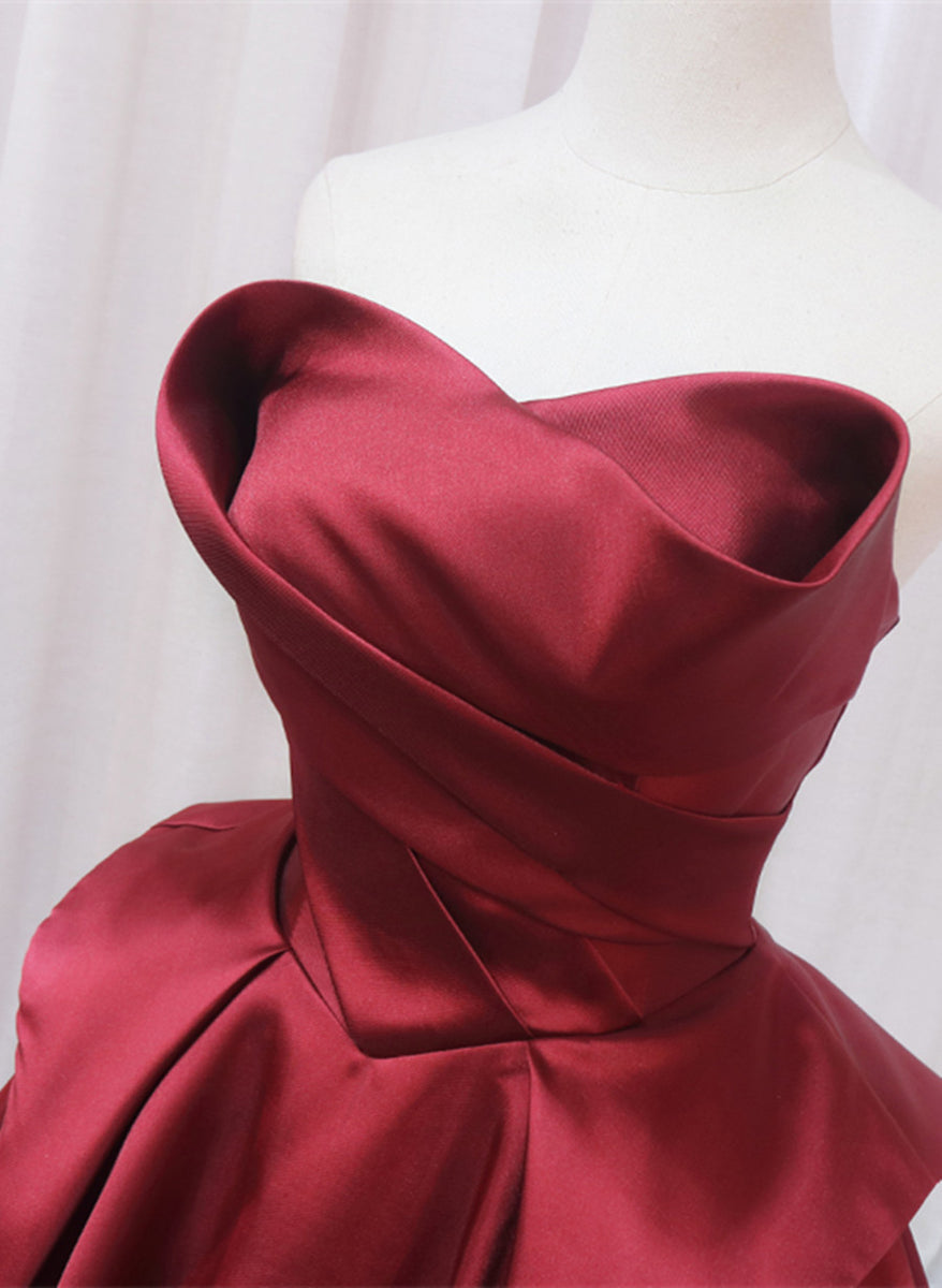 Wine Red Satin Long Party Dress, A-line Wine Red Prom Dress – BeautyDressy